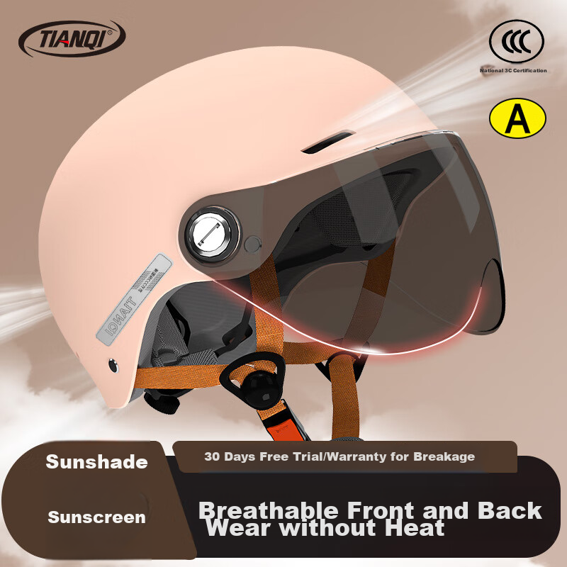 Tianqi Helmet, Electric Vehicle 3C Certified New National Standard A-Class Electric Scooter Half Helmet, Unisex Summer Safety Helmet, All-Season Universal, Pink/UV Protection Tea-Colored Visor