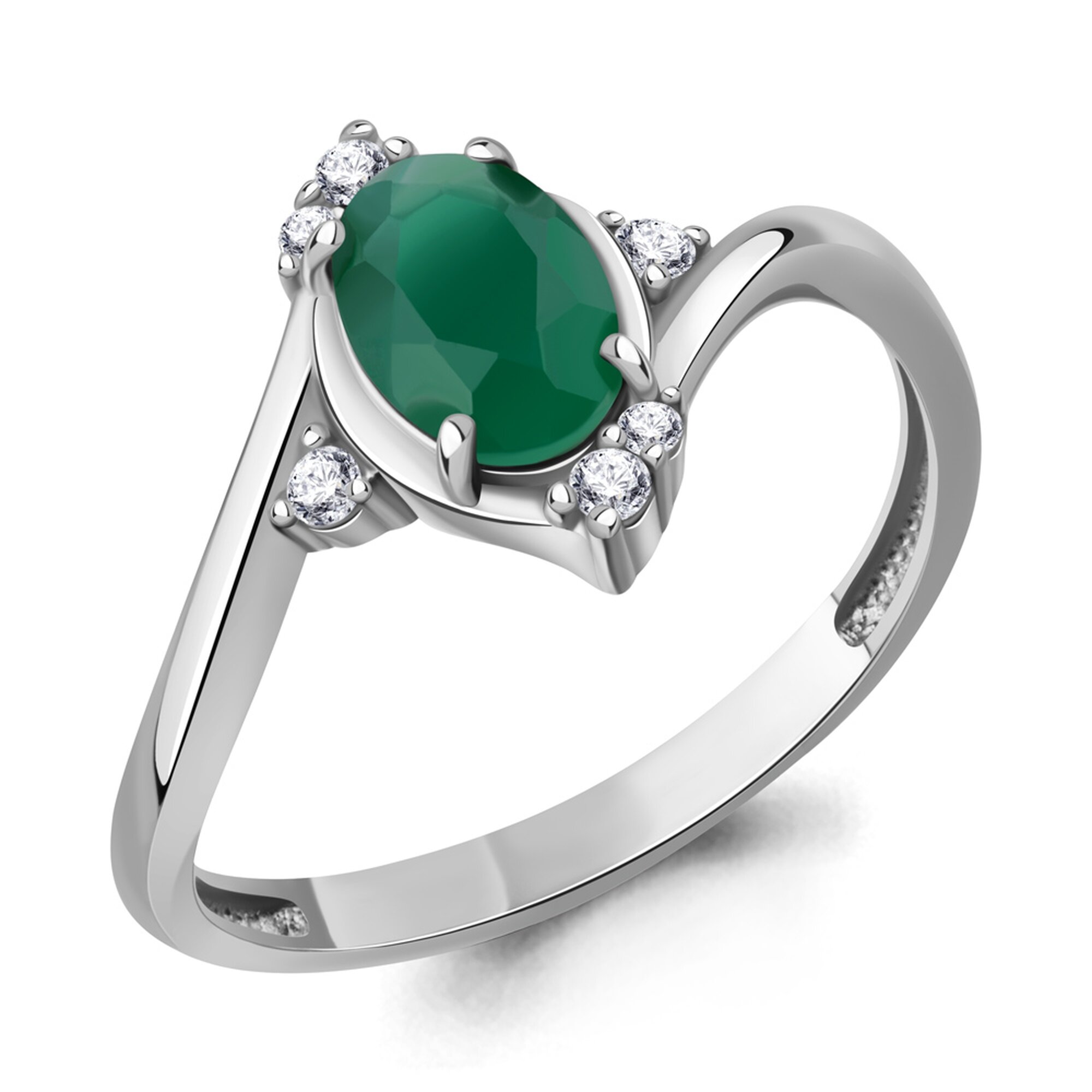 Кольцо, серебро, 925 проба, родирование, фианит, агат