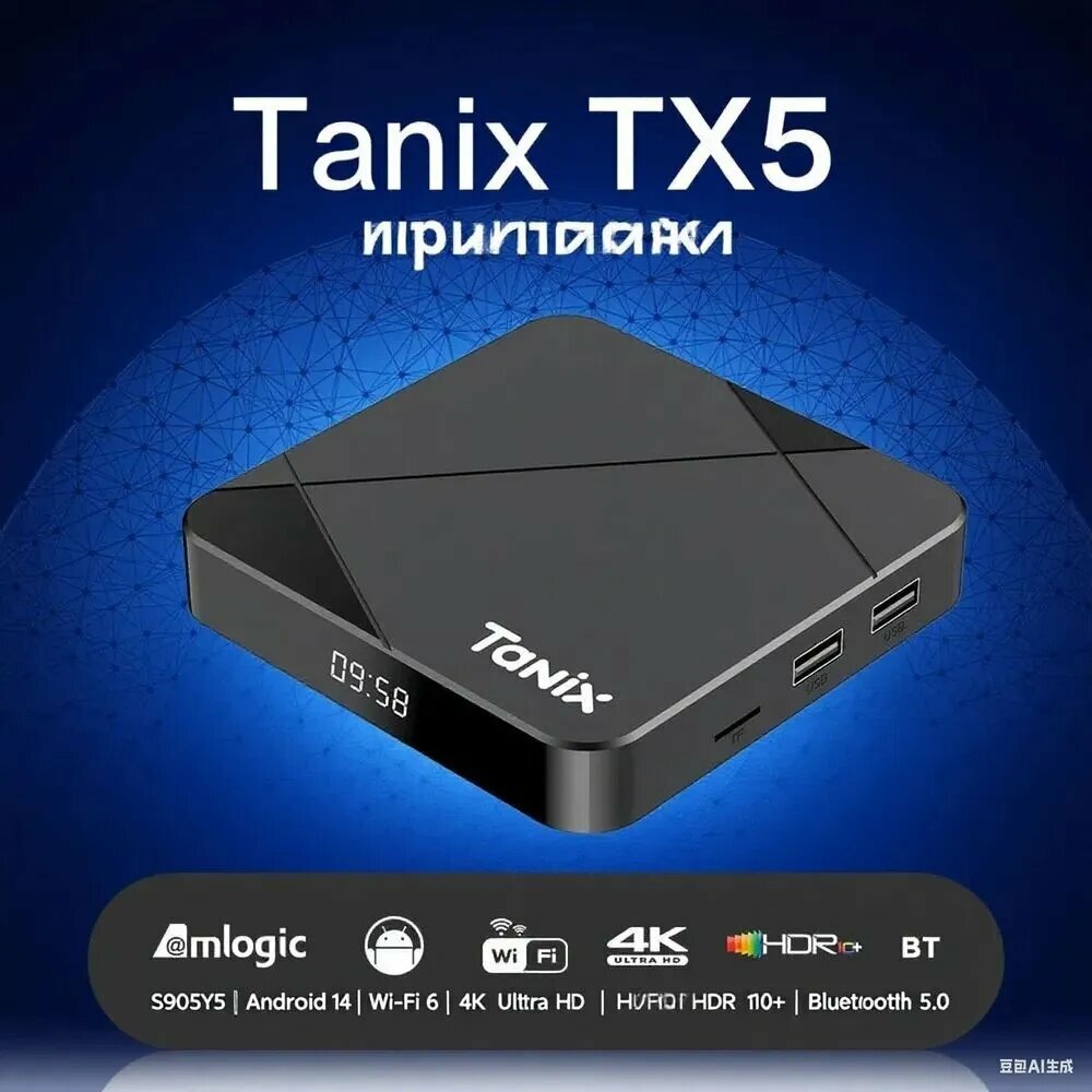 Медиаплеер Tanix TX5 4GB/32GB Amlogic S905Y5 1000M, Cмарт ТВ приставка, Android 14.0/Караоке-система