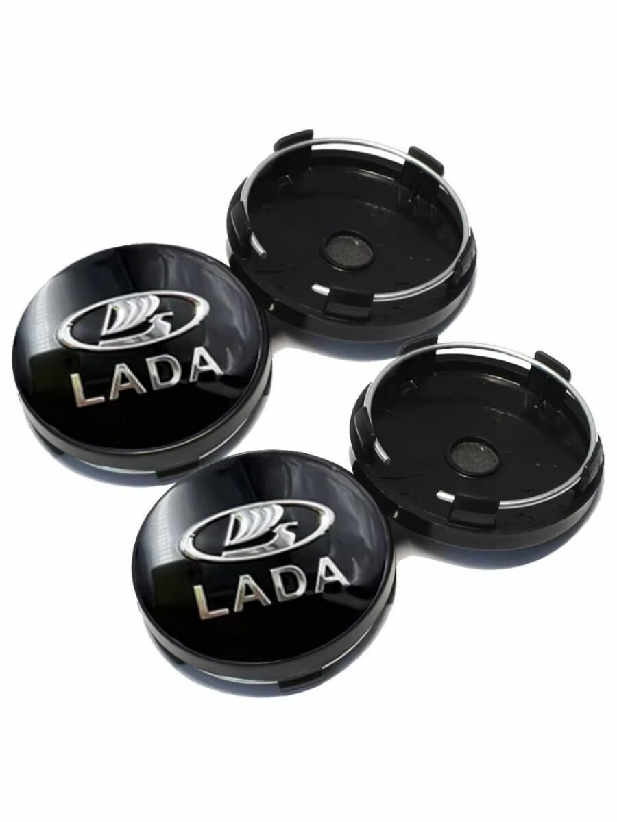 Набор из 4 черный колпачков на колесные диски 60 мм с логотипом LADA для Granta Vesta Niva XRAY Largus Kalina Priora седан хэтчбек SW Cross Sport, тюнинг, стильные накладки, эмблемы, ABS-пластик
