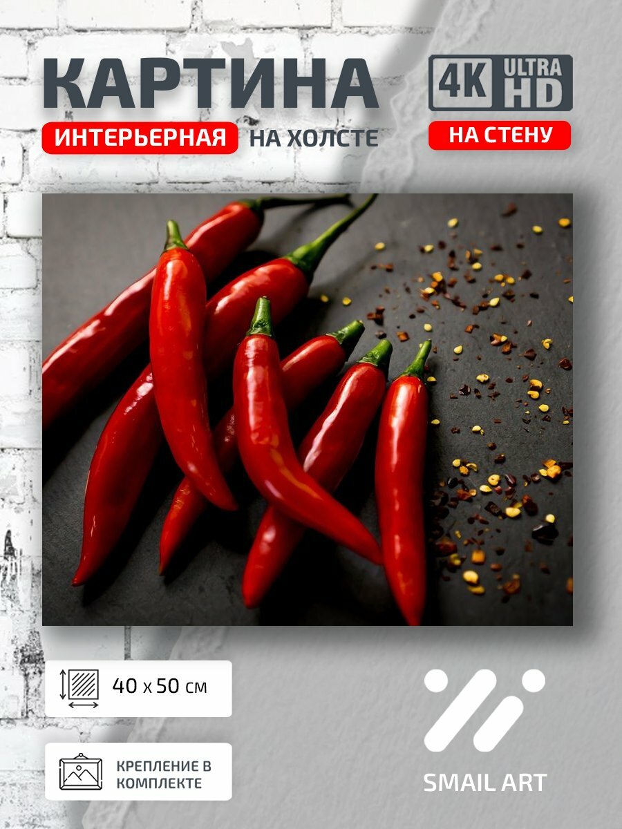 Картина на холсте интерьерная 40 на 50 на стену Чили Food для кухни кулинария интерьер