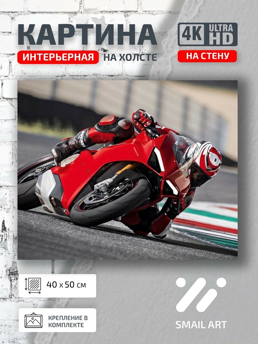 Картина на холсте интерьерная 40 на 50 на стену Мотоцикл Ducati для кафе animal style