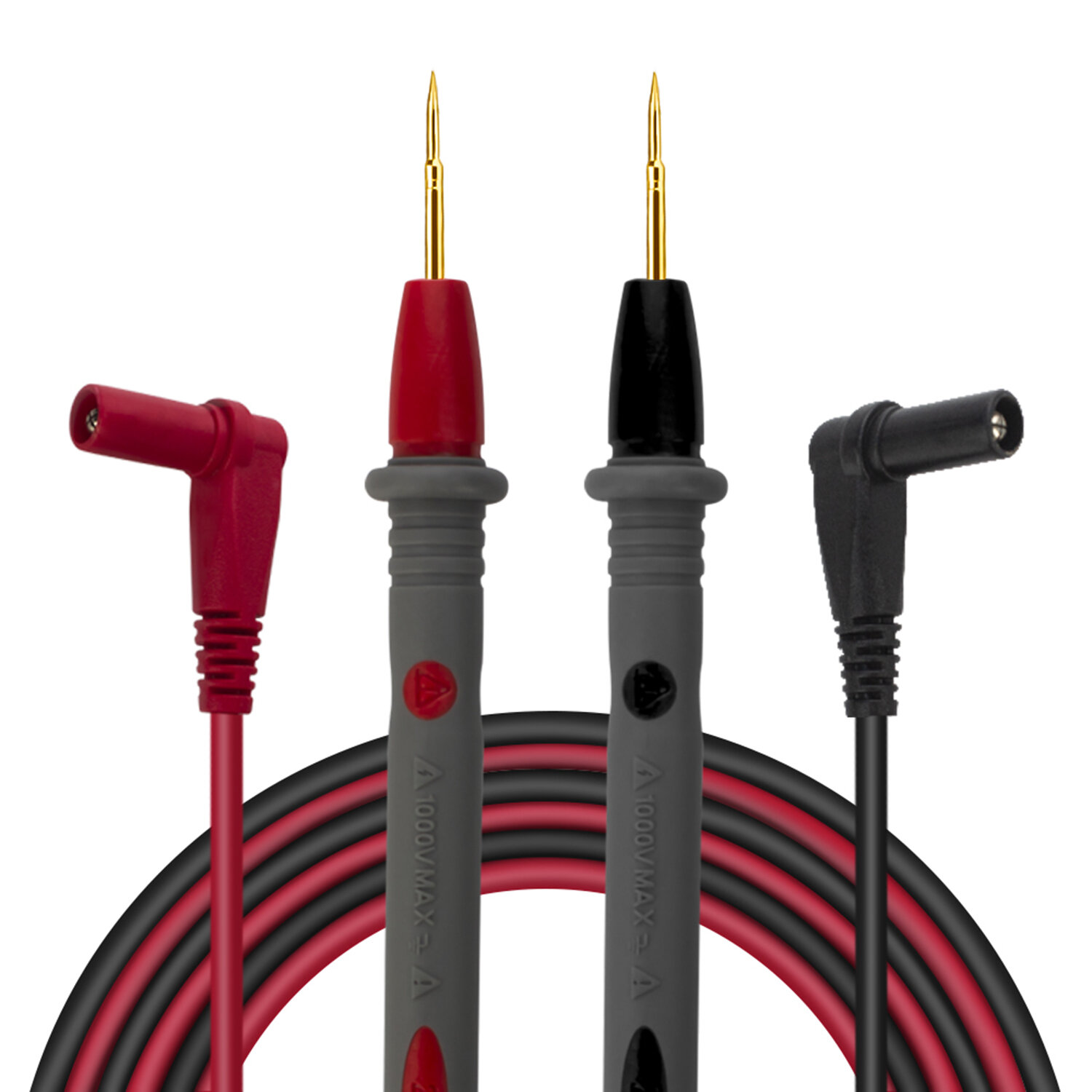 Тестовые провода для мультиметра Electronic Test Leads Test Probes с золотым покрытием, острыми наконечниками, силиконовыми проводами PT1008, максимальный ток 20A, максимальное напряжение 1000V, цвет Красный + Черный, длина кабеля 90.5см, общая длина