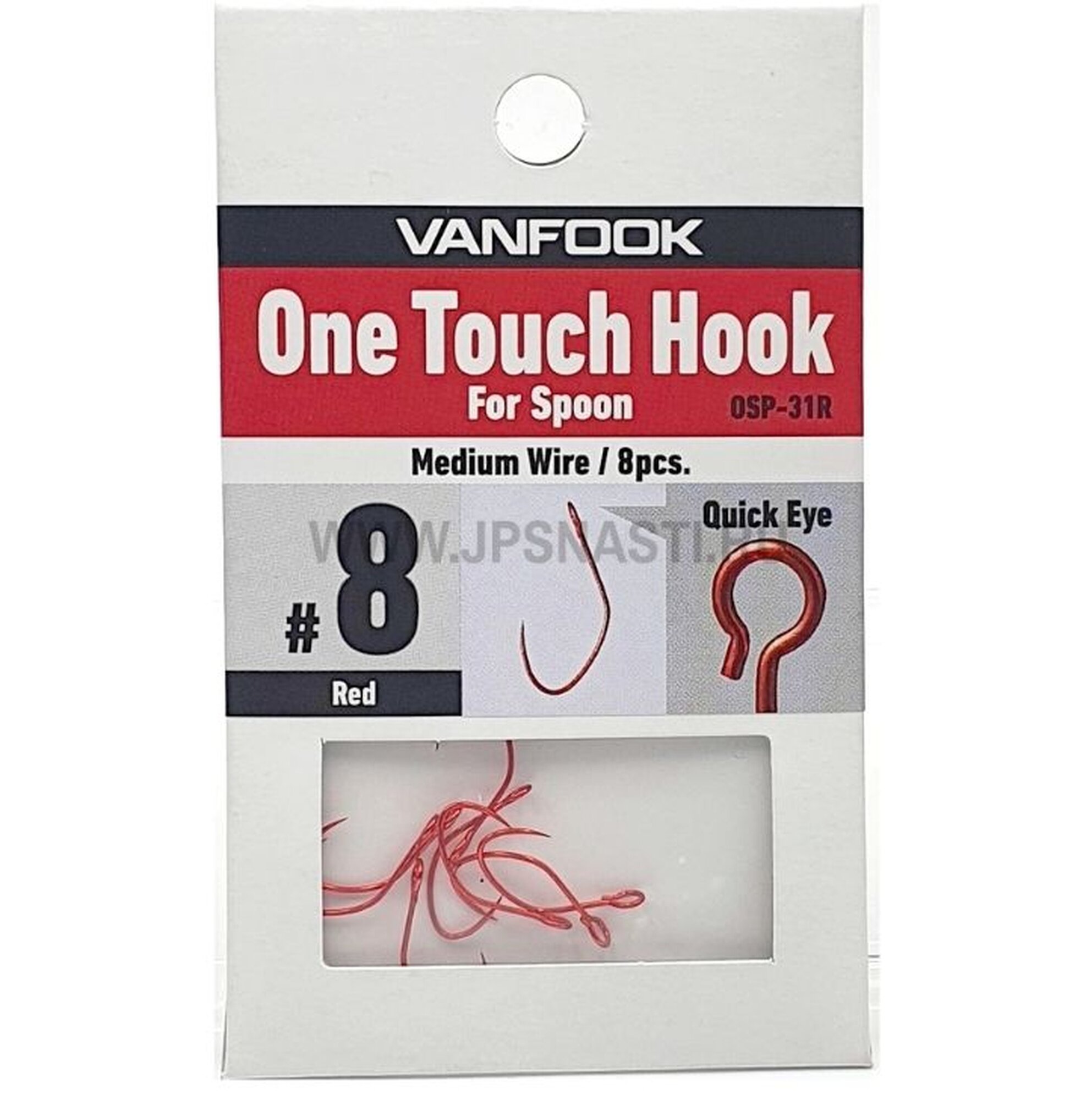 Одинарные крючки для рыбалки Vanfook OSP-31R, Red, #8 / Японские крючки ВанФук
