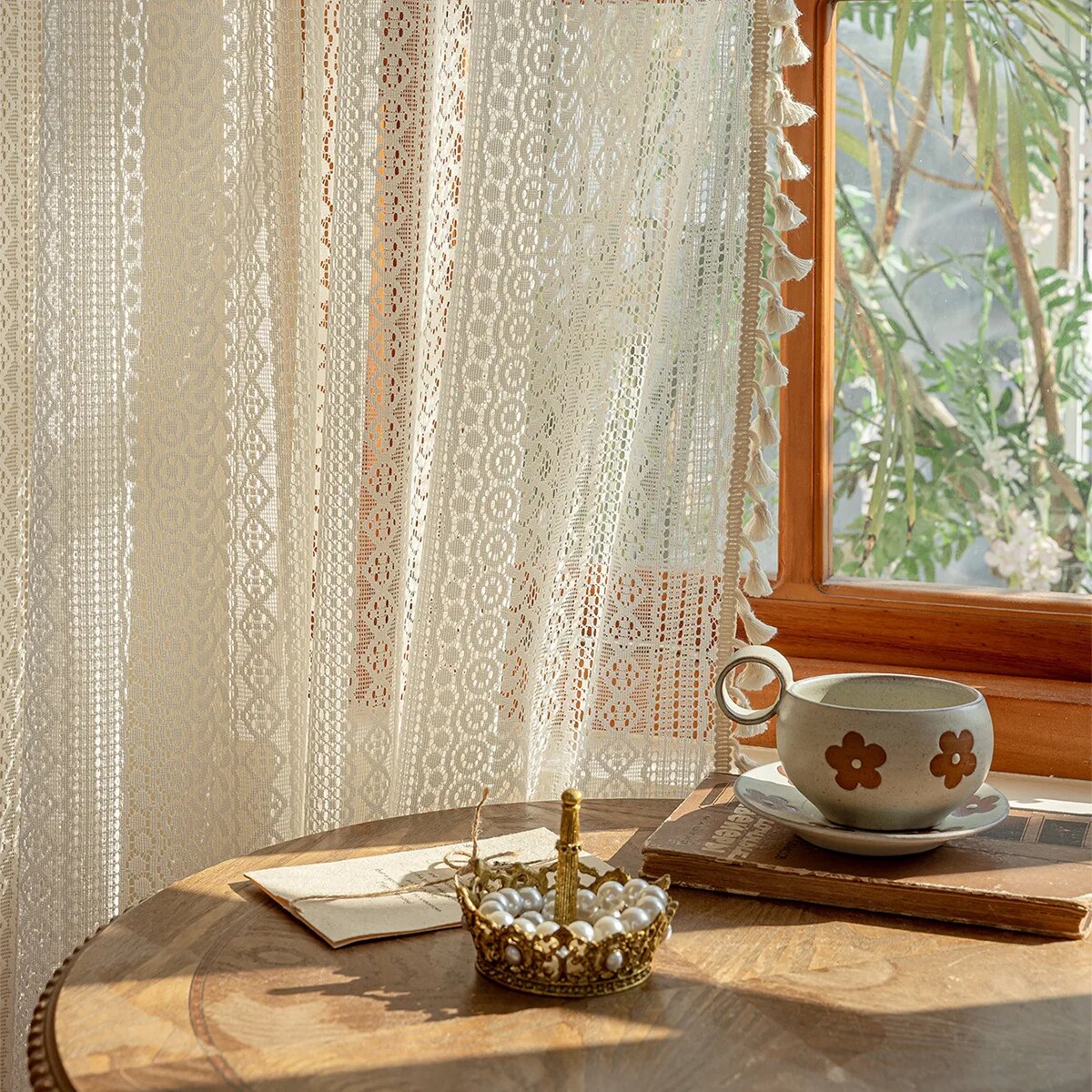 Французские винтажные кружевные шторы 100% полиэстер W140xH200cm-1pc, Style 2