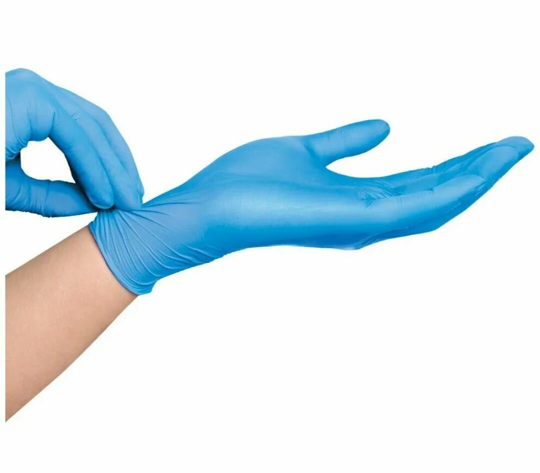 Перчатки нитриловые голубые размер L, 100 штук