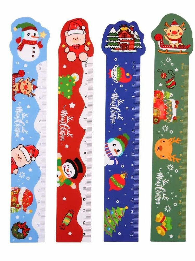 Новогодняя магнитная линейка с оленем, 15 см. Мягкая гибкая линейка с рождественским рисунком, креативная канцелярия и подарок для детей