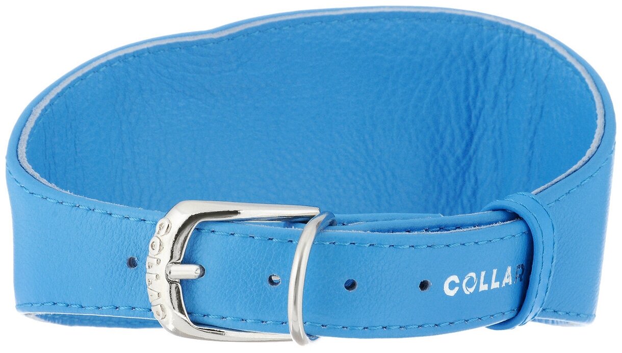 Ошейник COLLAR "Glamour", для борзых, натуральная кожа, голубой, 2см, длина 34-40 см