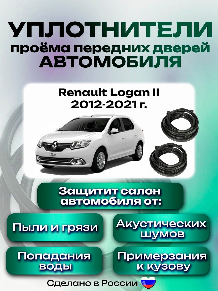 Комплект уплотнителей проема передних дверей на Renault Logan II 2012-2021 г / Рено Логан 2 шт