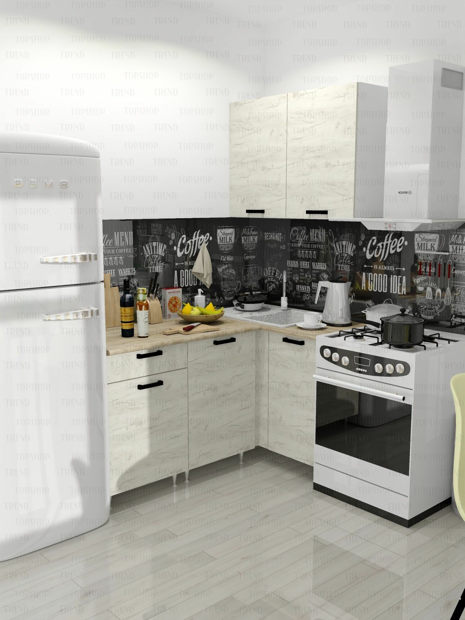 Угловой кухонный гарнитур 1.6х1.0 м, Крафт белый / Сонома