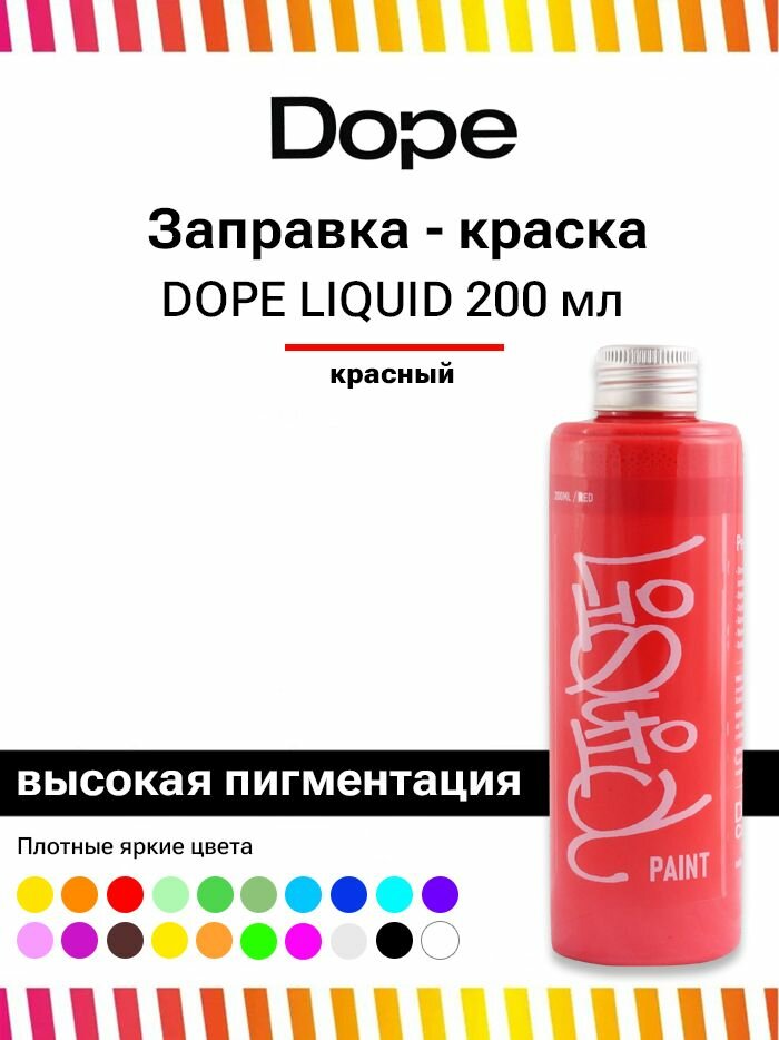 Заправка краска Dope Liquid paint красная 200 мл red чернила для маркеров и сквизеров, для граффити и теггинга