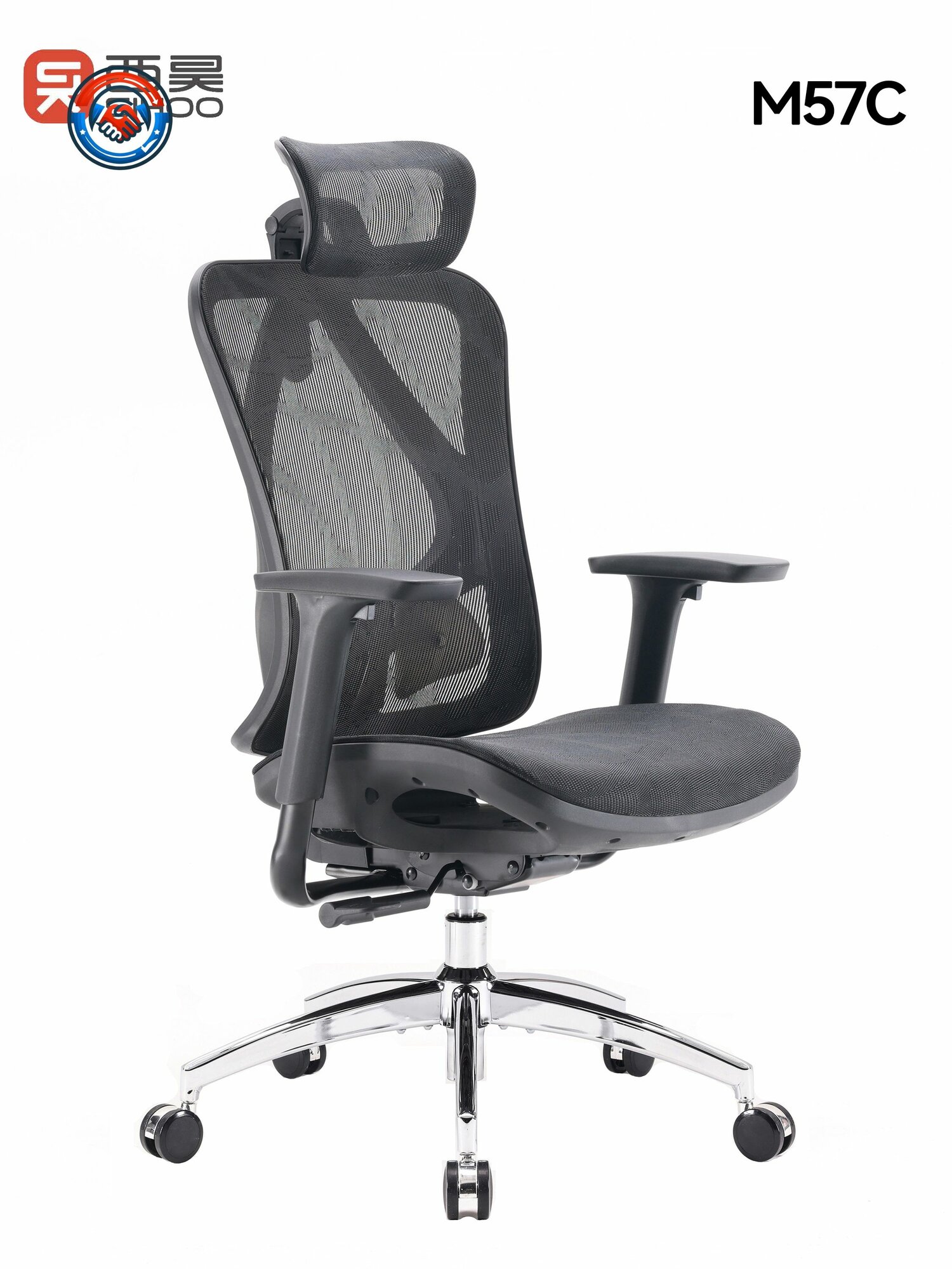Кресло руководителя SIHOO M57C, эргономичное офисное кресло с сетчатым сиденьем, регулируемый подголовник и поясничный упор, 3D подлокотники и алюминиевая крестовина для комфортной работы