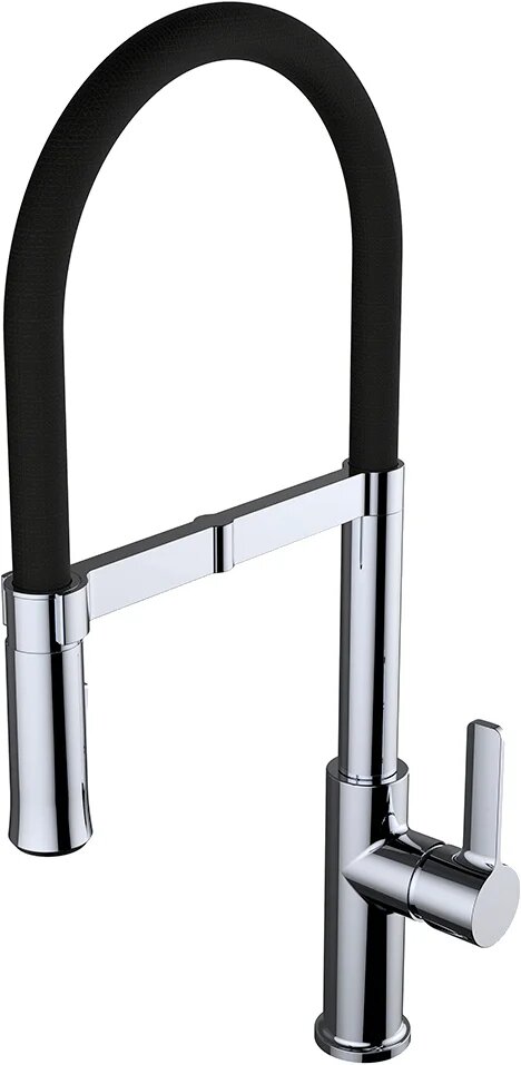 Смеситель для кухни Clever Chef 61100 с гибким изливом, с краном для питьевой воды, с поворотным изливом, хром, черный, глянцевый, однорычажный, латунный, с керамическим картриджем