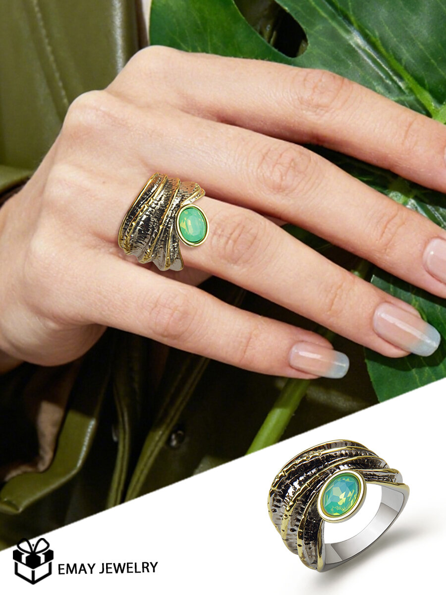 Кольцо, шпинель, аквамарин, опал, искусственный камень