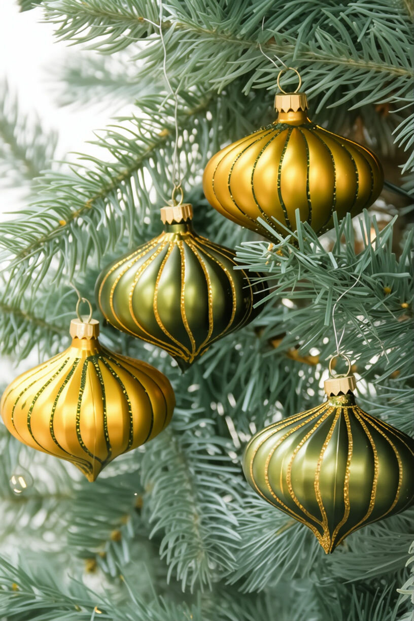 Набор ёлочных украшений луковки галатео, пластик, золотой и зелёный, 8 см, 4 шт, Winter Deco 1000585