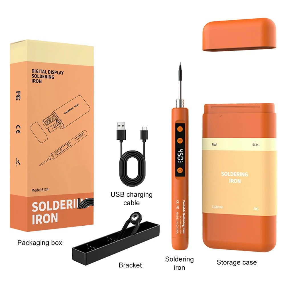 Aideepen USB-C умный паяльник 180-450°C Orange with 1 tip