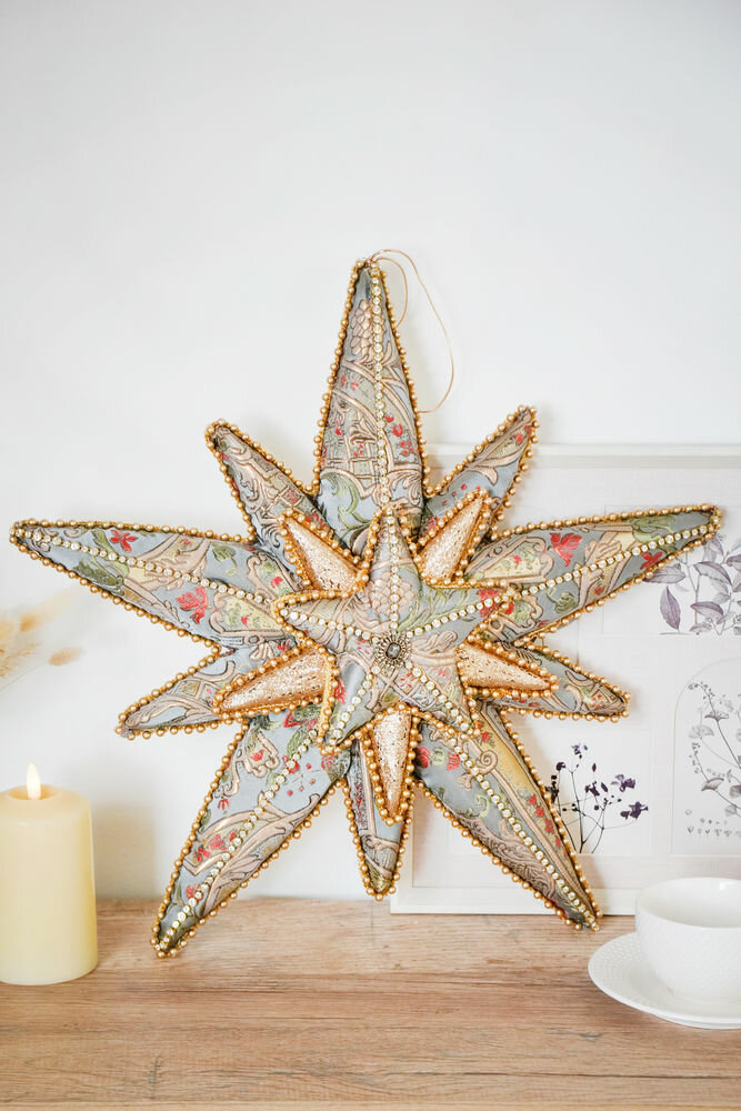 Декоративное подвесное украшение звезда 'золотое сияние', пластик, текстиль, 47 см, Winter Deco 1135205