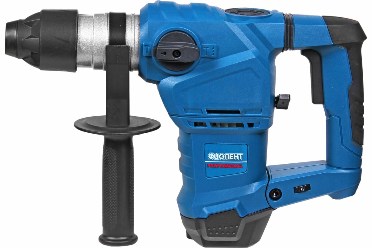 Перфоратор сетевой Фиолент П6-1200Э синий, мощность 1,2кВт, частота ударов 4500 уд/мин, диаметр 13/32/40 мм