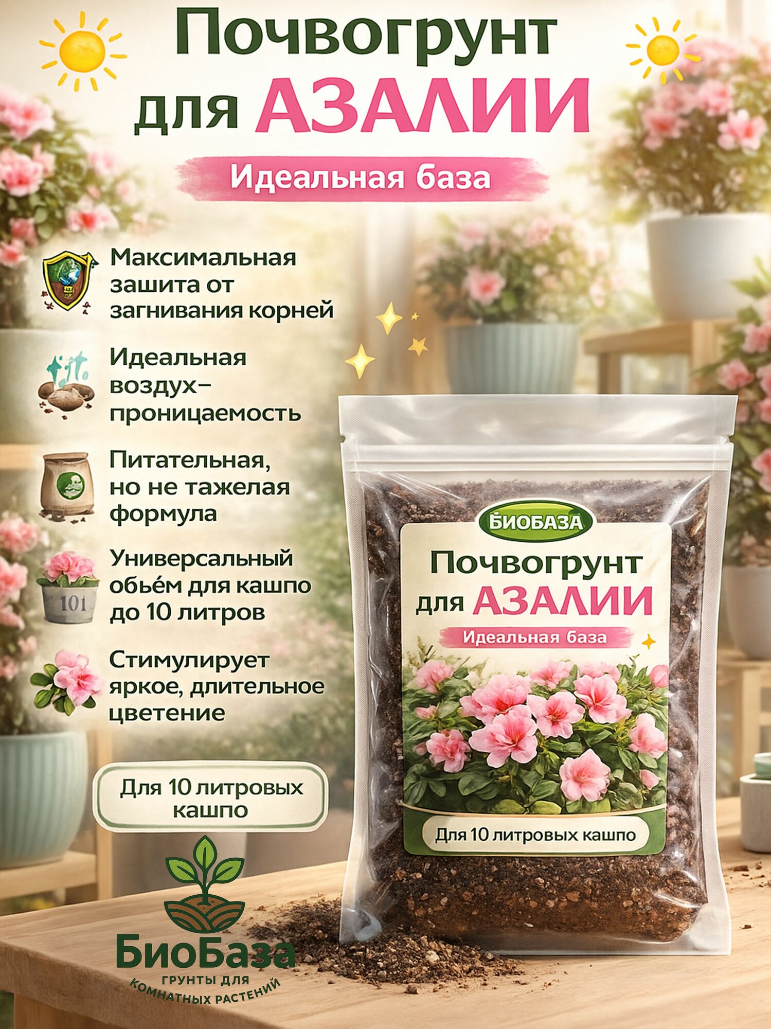 Почвогрунт для Азалии, для кашпо до 10л премиум грунт по доступной цене