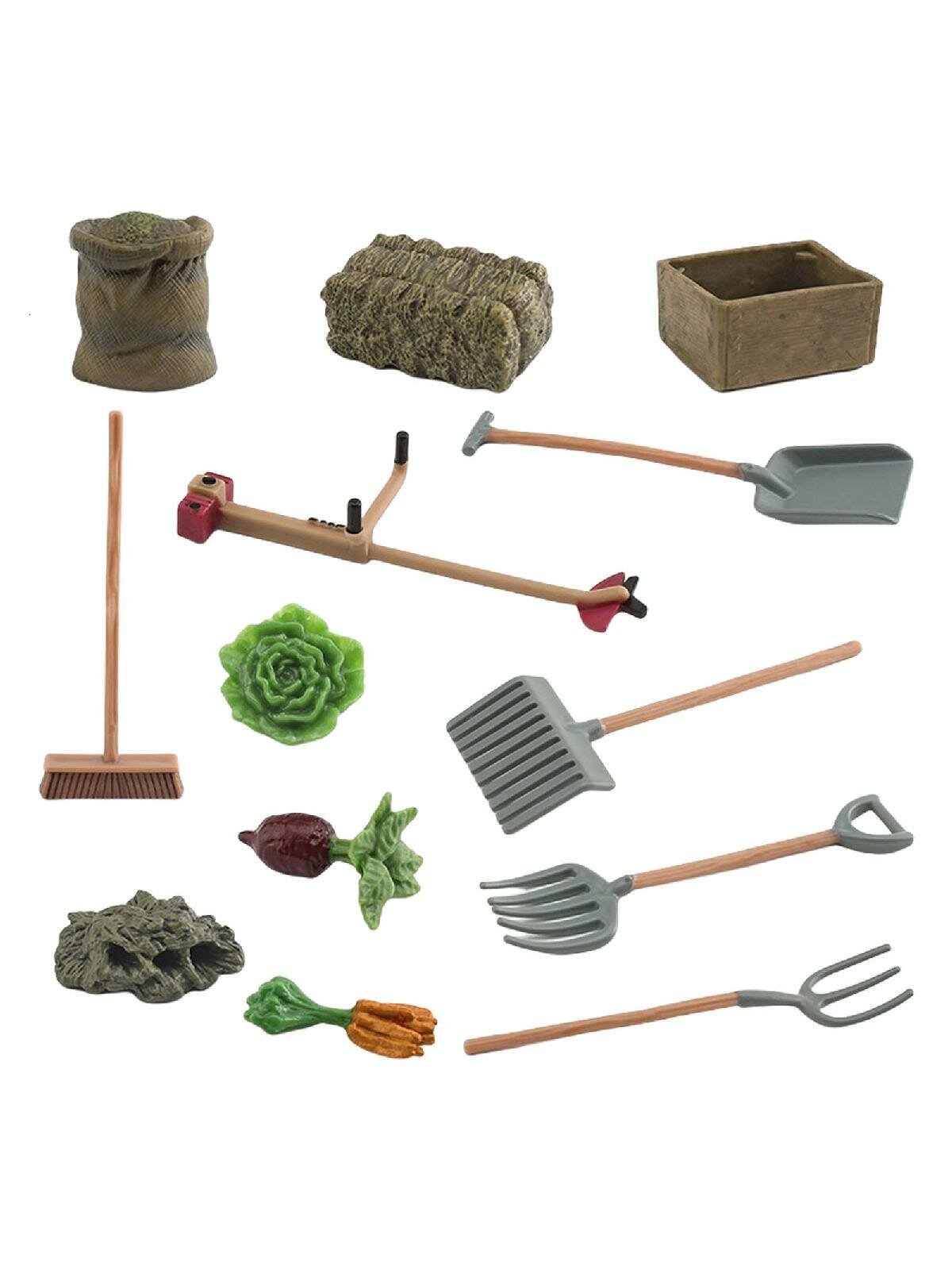 13шт Миниатюрных фигурок из садовых овощей, сельскохозяйственных инструментов, набора фигурок для кукольных домиков, аксессуаров, декораций для уличных сцен, поделок