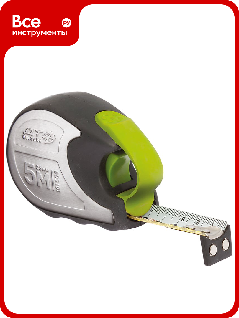 Металлическая рулетка с нейлоновой лентой 5мх25мм Дело техники 101505, 25 мм, для измерения больших длин