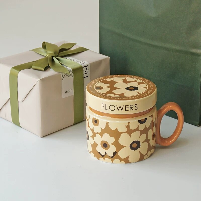 Скандинавская ретро-кружка большой емкости из керамики с крышкой для пар, стильная и креативная офисная кружка для