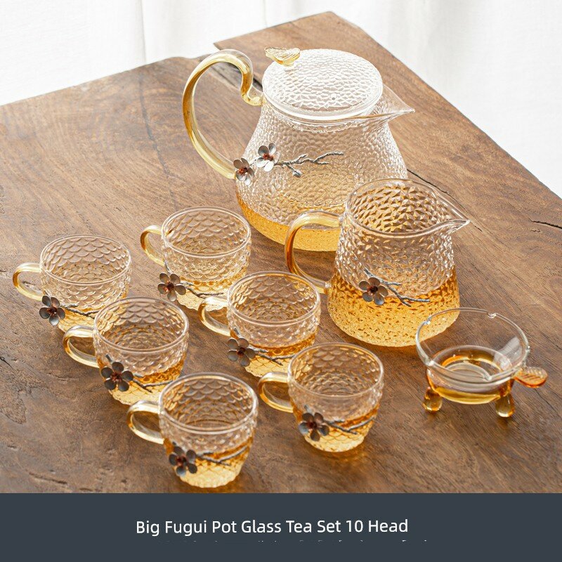 Стеклянный чайник с узором в виде цветов, чайник с фильтром, бытовой термостойкий стеклянный чайный набор, чайник,