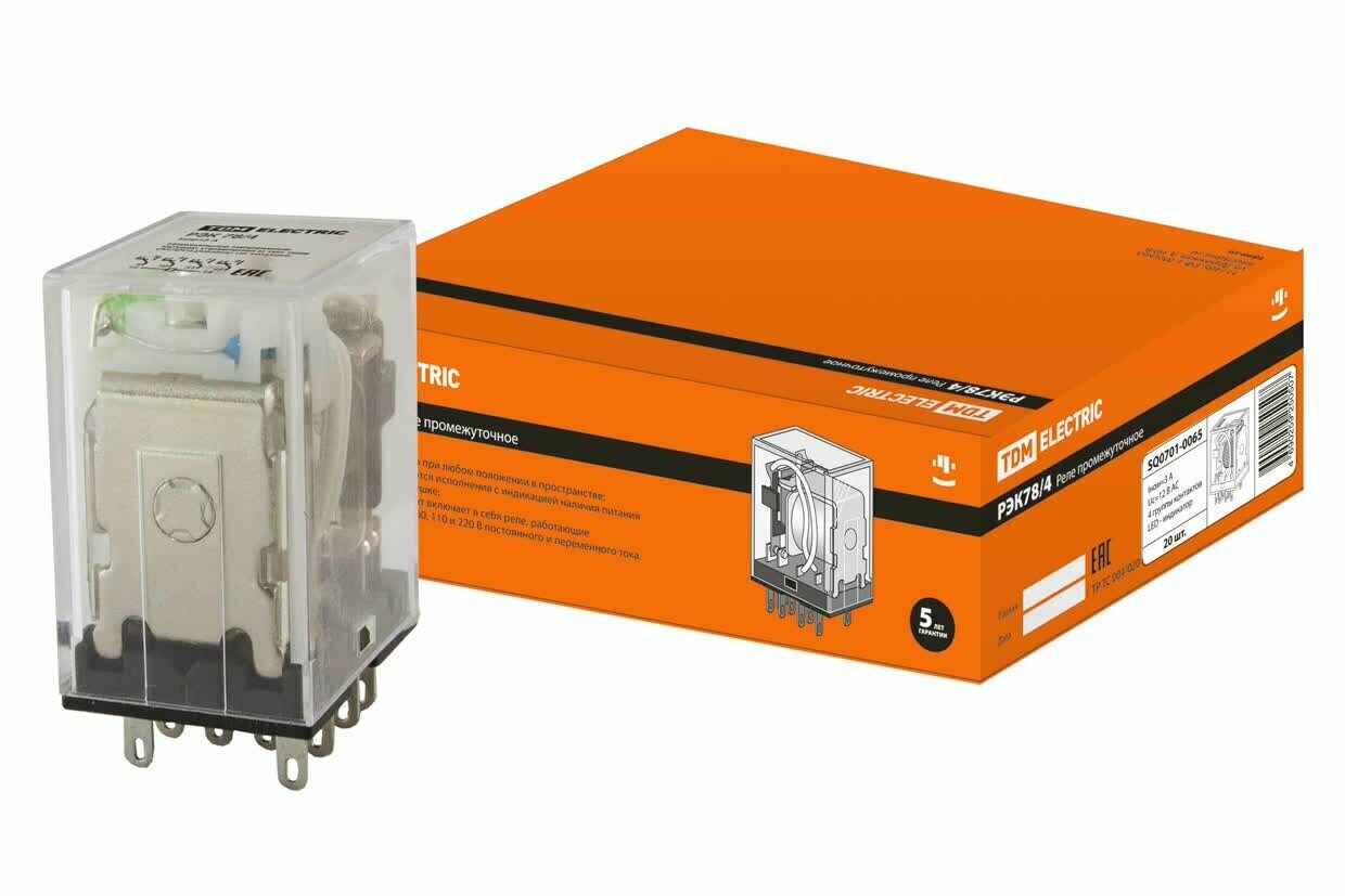Реле РЭК78/4 с инд. 3А 12В AC TDM ELECTRIC {SQ0701-0065} (1 шт)