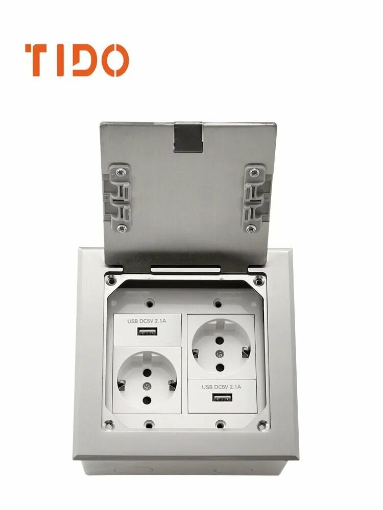 Лючок под розетки встраиваемый в пол ламинат плитку в пол 2 розетки + 2 USB Цвет: Цвет нержавеющей стали