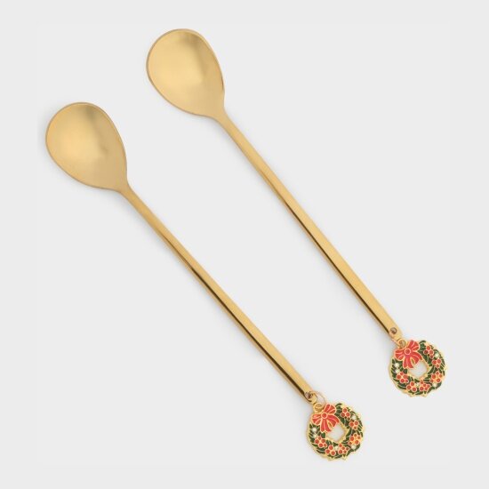 Ложка десертная Anna Lafarg New year Венок 2 шт, 15 см, сталь, золотистый (ANLAF-QFS-2)