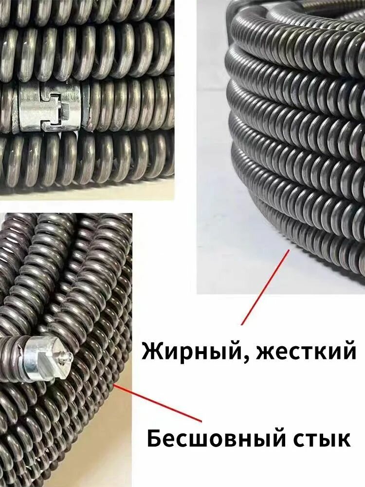 Полный комплект прочистных спиралей 15мм 10м. п / Трос сантехнический для прочистки канализации