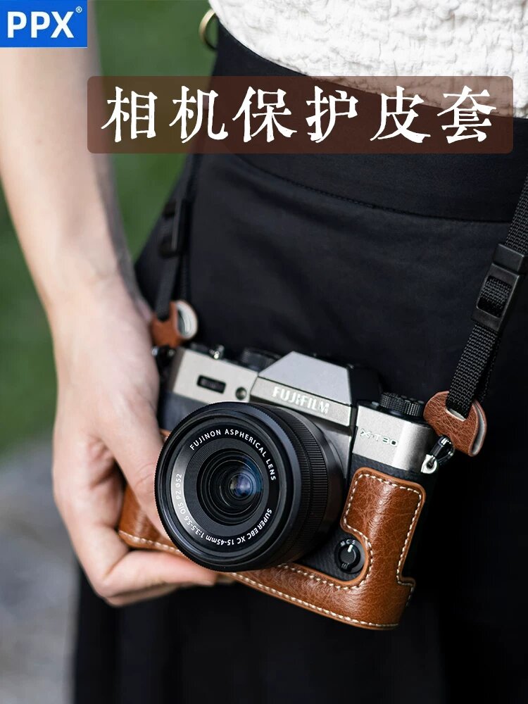 Чехол для камер Fujifilm XT2/XT3 в черном цвете из кожи с текстурой водяного быка
