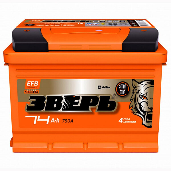 Аккумулятор автомобильный зверь EFB 74RS 750A ОП (278x175x175) LB3 278x175x175
