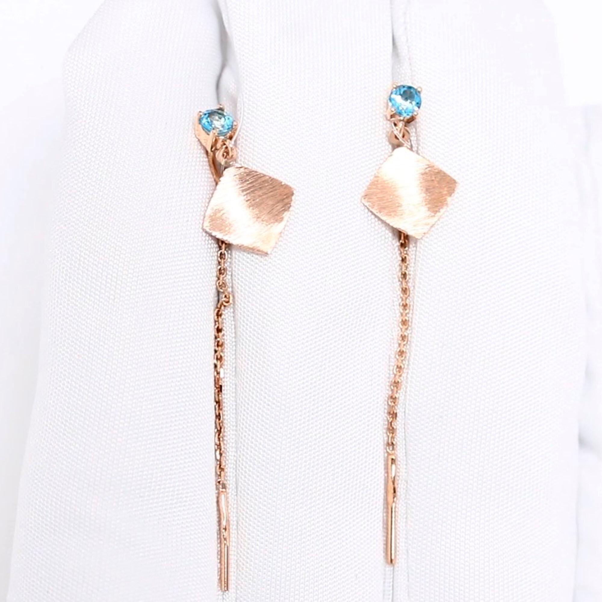 Серьги, красное золото, 585 проба, топаз