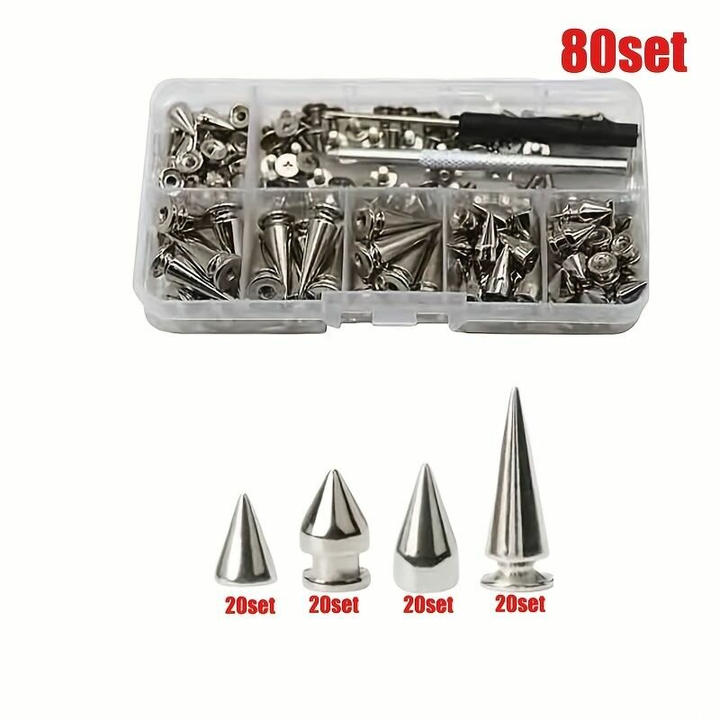 Шипы металлические клепки для одежды, сумок и ремней, декоративные шипы для кожи и ткани, четыре размера в наборе