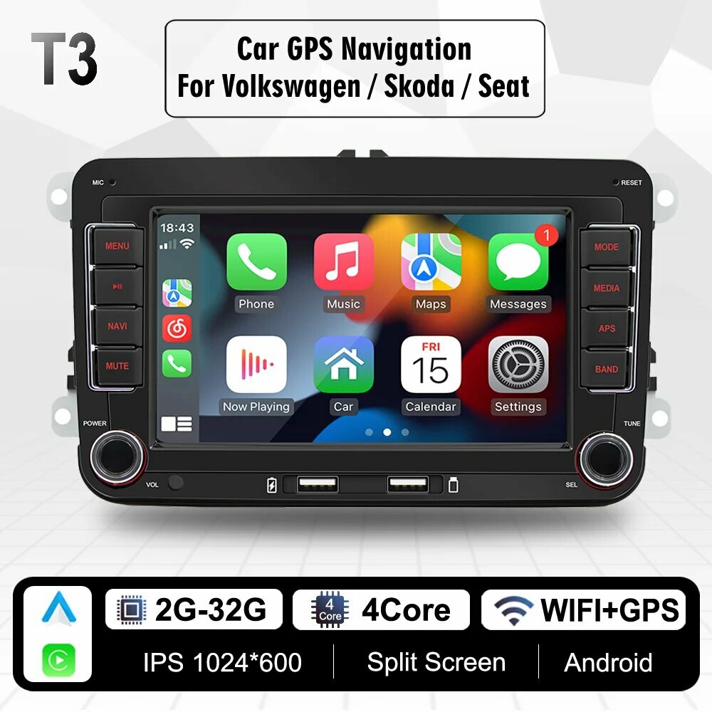 Автомагнитола HU на Android для Volkswagen Golf 5 6 Polo Passat B6 TSI CC Skoda сиденье Jetta Muiltmedia CarPlay GPS-навигация WIFI 2din, T3 2G 32G 7IN
