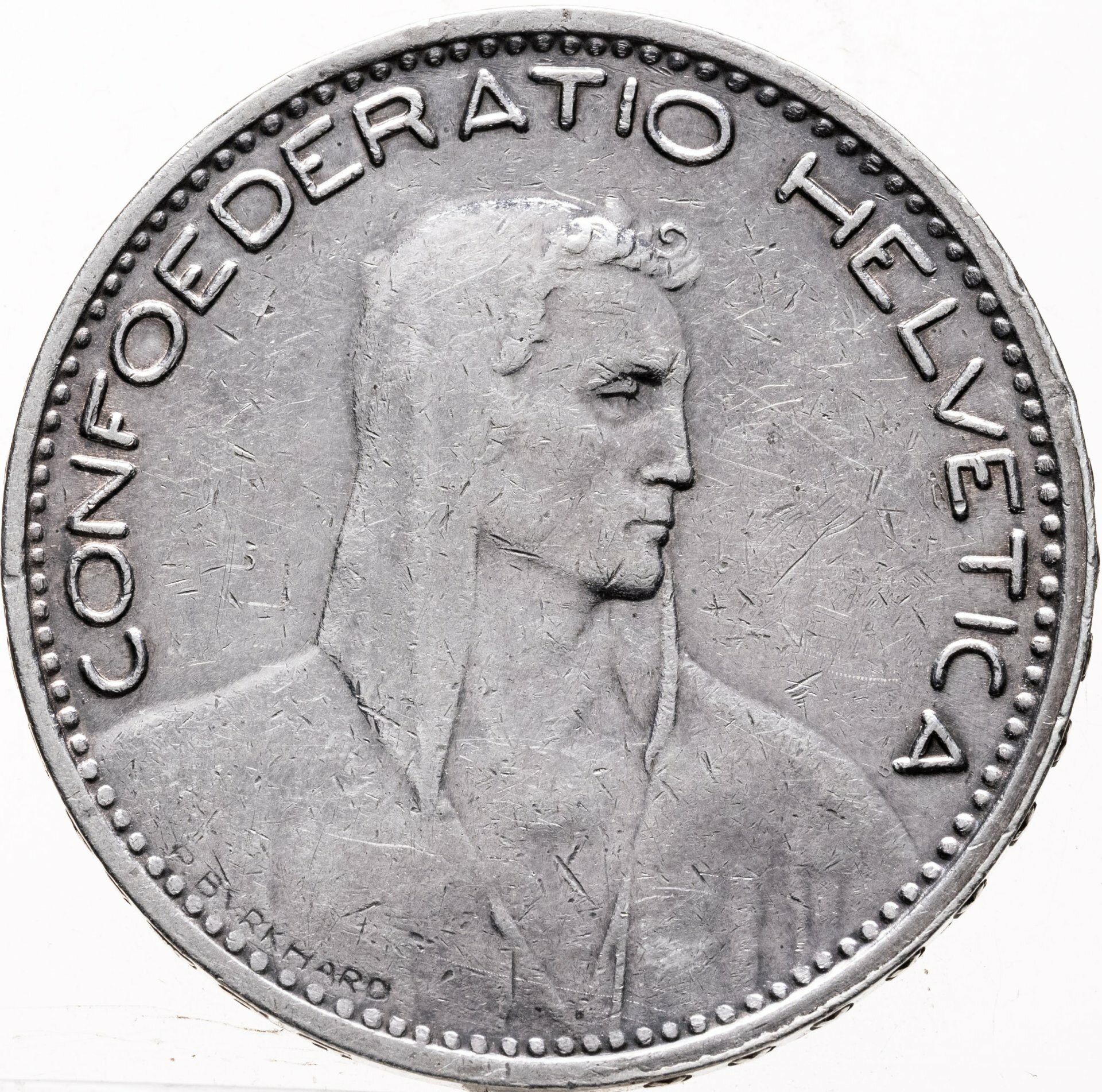 Швейцария 5 франков francs 1923, Серебро 900, в сохранности VF