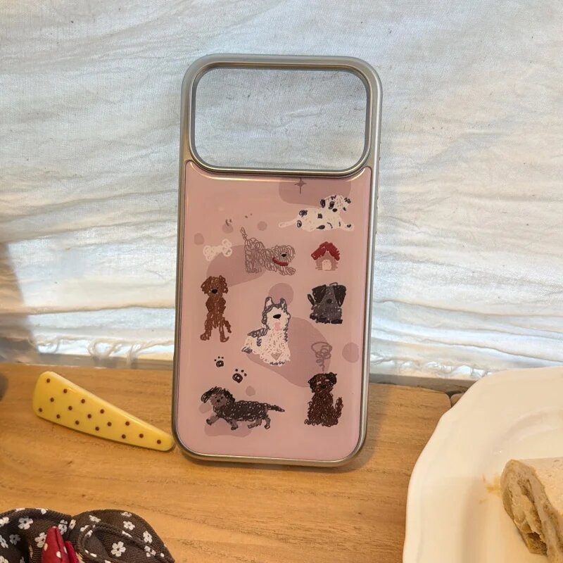 Чехол для iPhone 17 Pro с собачками, розовый, эпоксидная смола