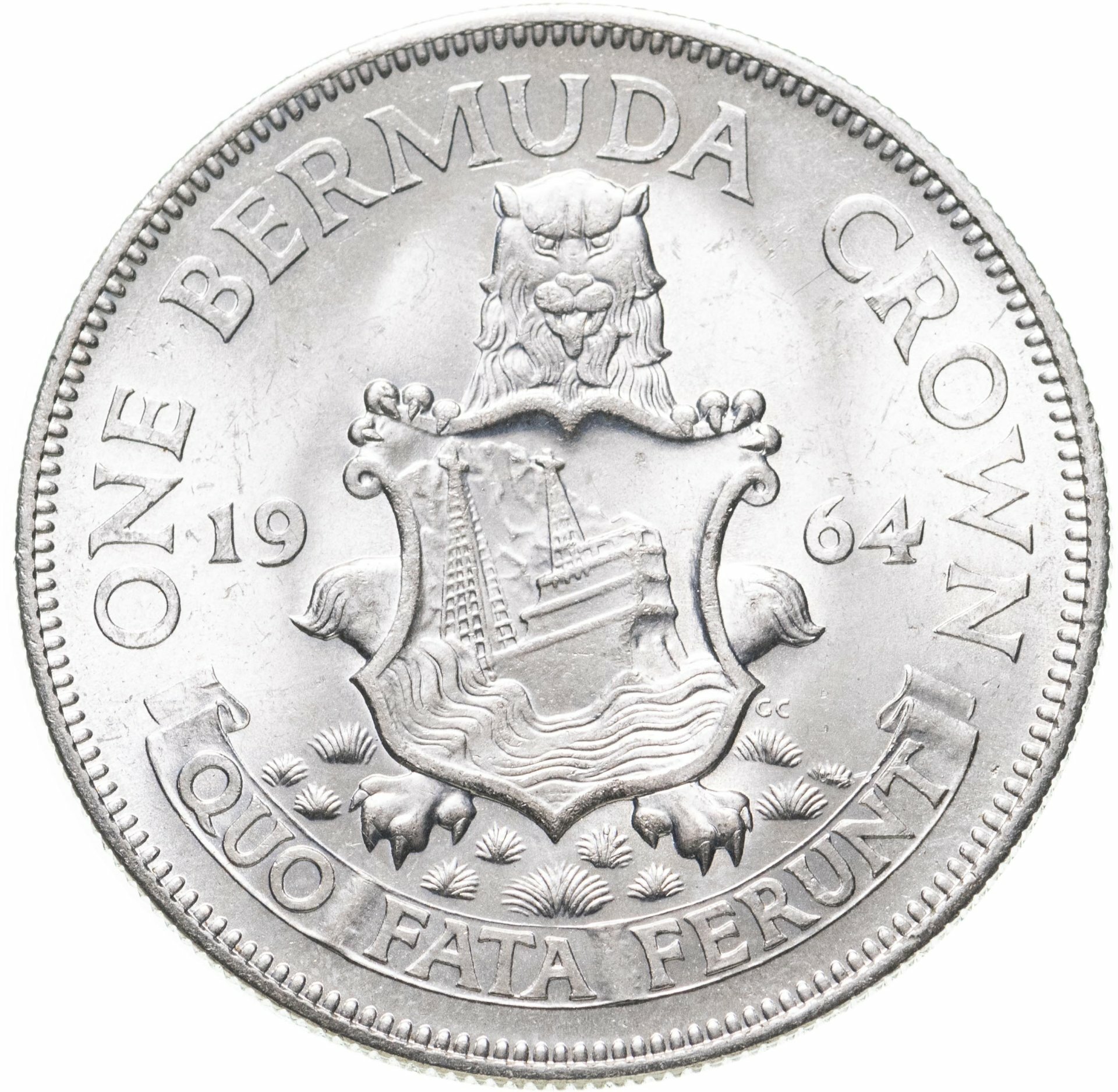 Бермуды 1 крона crown 1964, Серебро 500, в сохранности AU-UNC