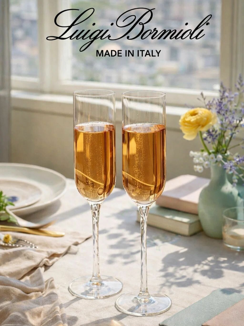Бокалы для шампанского, подарочный набор Luigi Bormioli "JAZZ" 2 шт, 210 мл. Хрустальное стекло. Италия