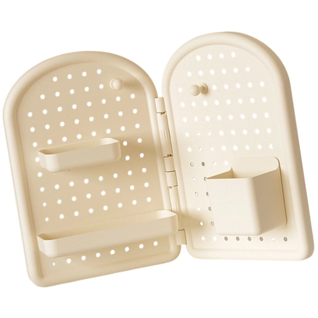 Настенный стеллаж для хранения мелочей с отверстиями для рабочего стола -молочно-желтый