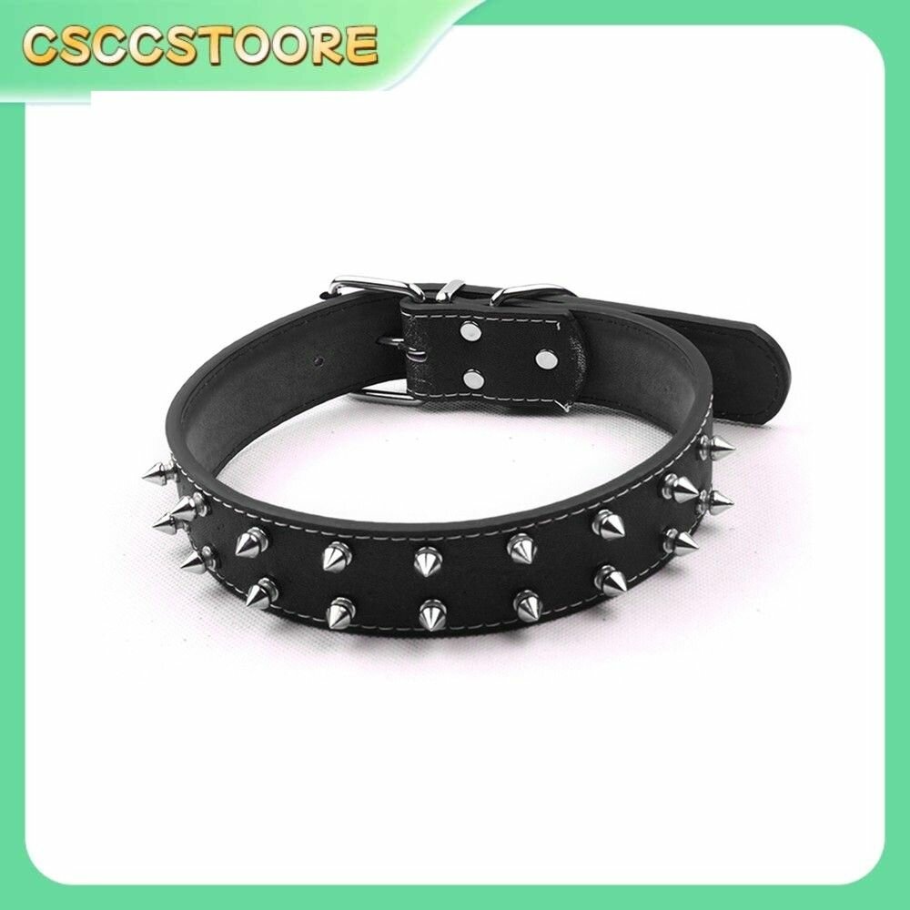 Ошейник для собак в стиле панк с шипами, цвет черный, для средних и крупных собак