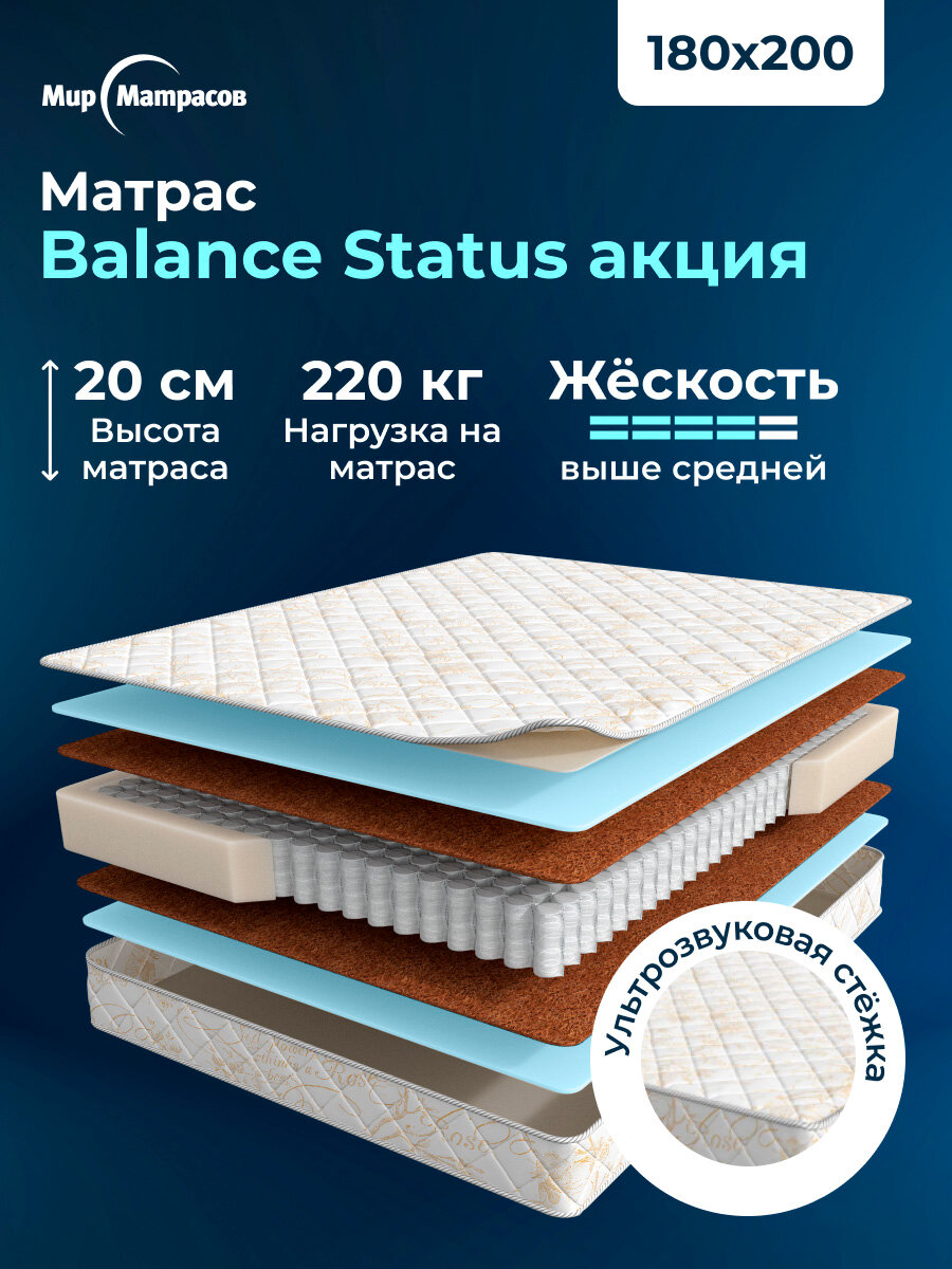 Матрас анатомический 180х200 Balance Status Акция, Независимые пружины