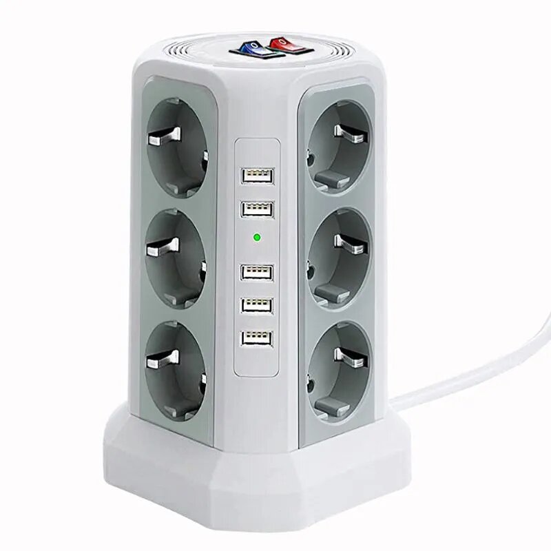 Удлинитель Куб с USB портами и выключателем на корпусе на 12 розеток, белый