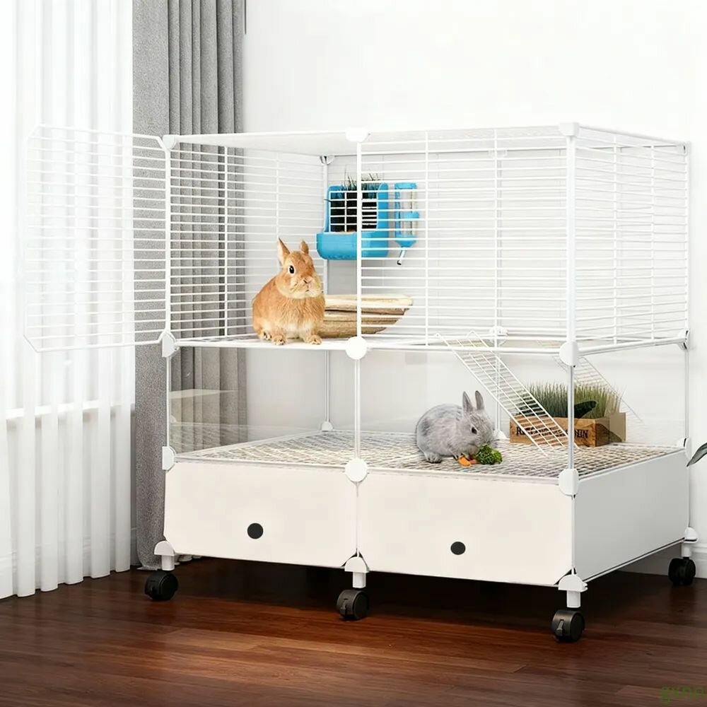 Клетка для кроликов с колесами и выдвижным поддоном складная для шиншилл и морских свинок
