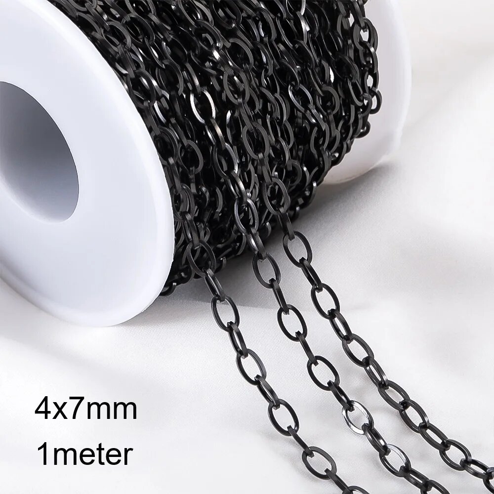MINGXUAN Черная цепочка из нержавеющей стали 1 метр для рукоделия 4x7mm 1meter