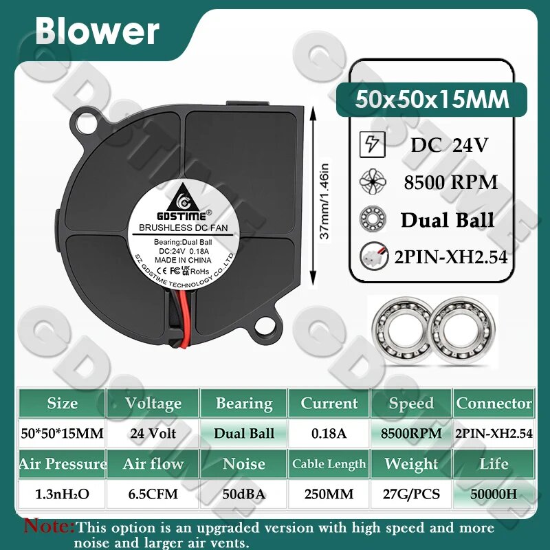 Gdstime 5015 24V вентилятор 8500RPM 2PIN