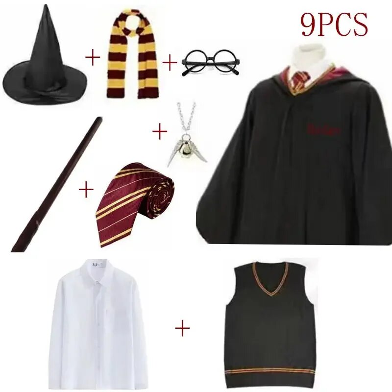 Костюм Гермионы из Гарри Поттера Бордовый, S, 9pcs3