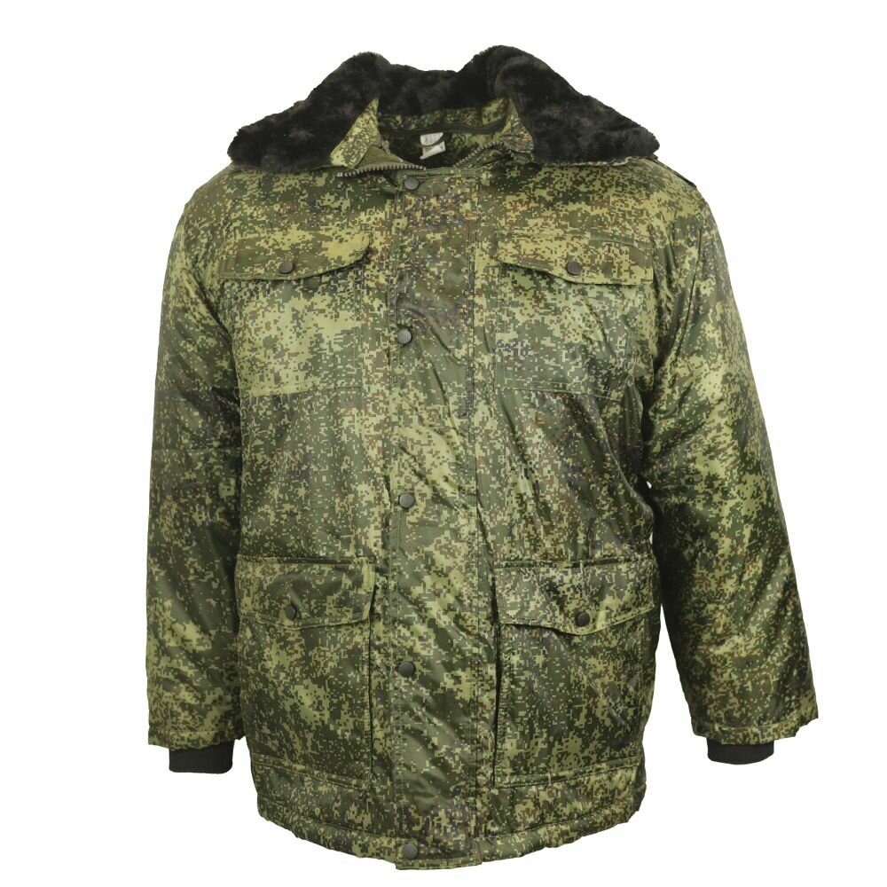 Куртка-бушлат зимняя / демисезонная для Кадетских Классов / корпусов и Суворовских Училищ (СВУ). Военный армейский полевой камуфляж зеленая цифра, отстегивающийся подклад и меховой ворот.