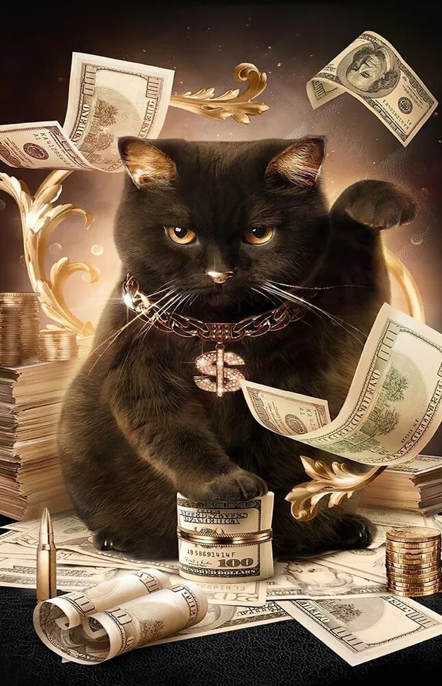 Алмазная Мозаика "Черный Денежный Кот" 40X50 См Алмазная Вышивка / Картина Стразами Подарков / Украшения
